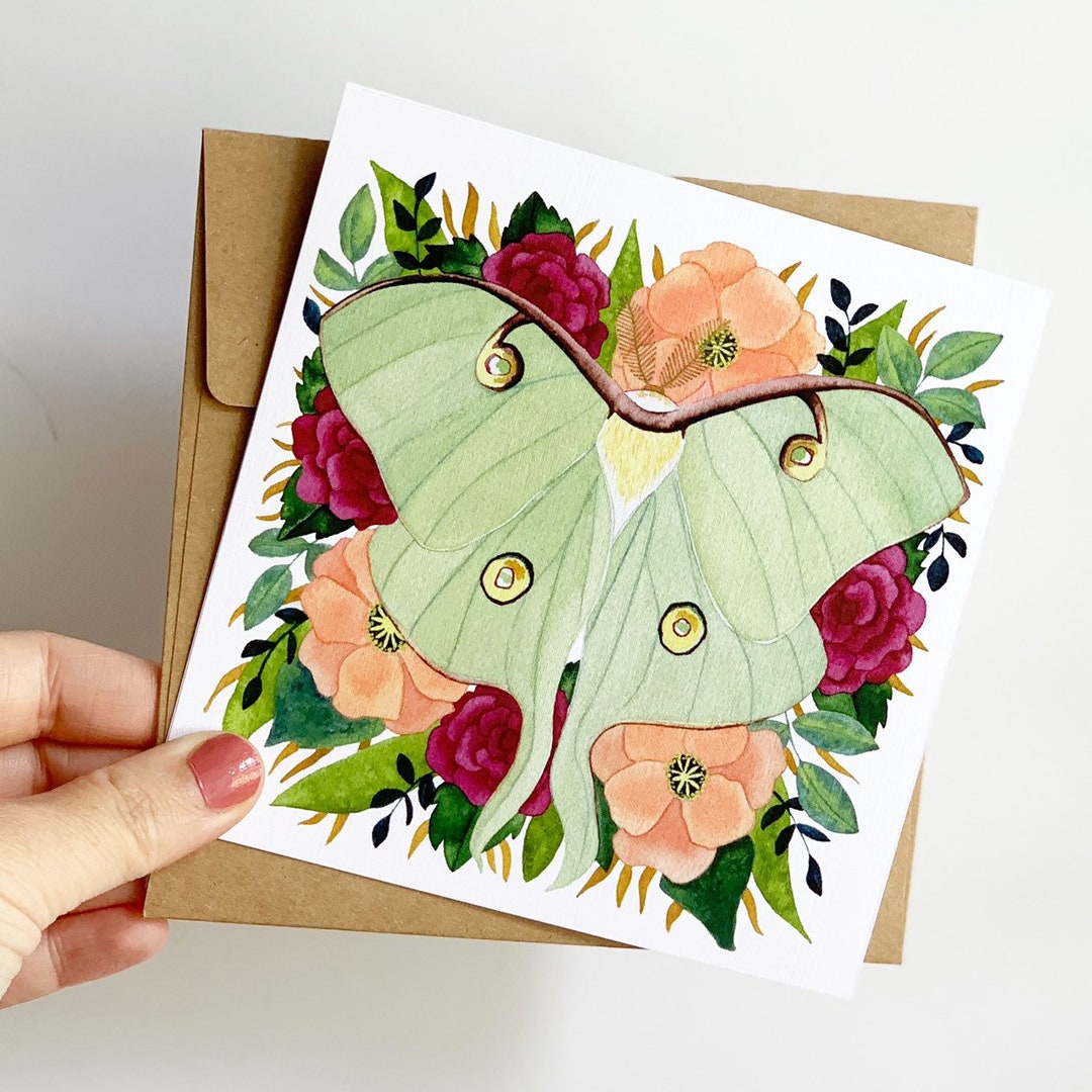 Luna Moth Greeting Card or Lunar Moth Card of Moth Art - Etsy