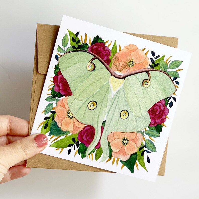 Luna Moth Greeting Card or Lunar Moth Card of Moth Art | Etsy