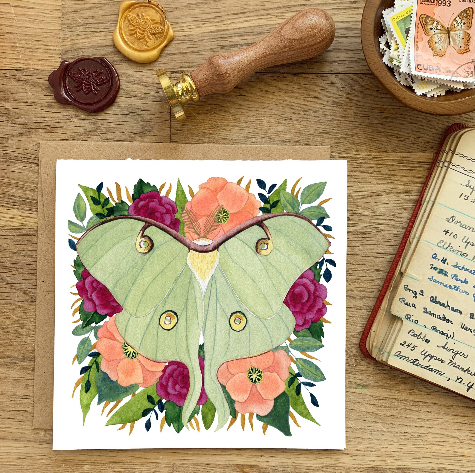 Luna Moth Greeting Card or Lunar Moth Card of Moth Art - Etsy