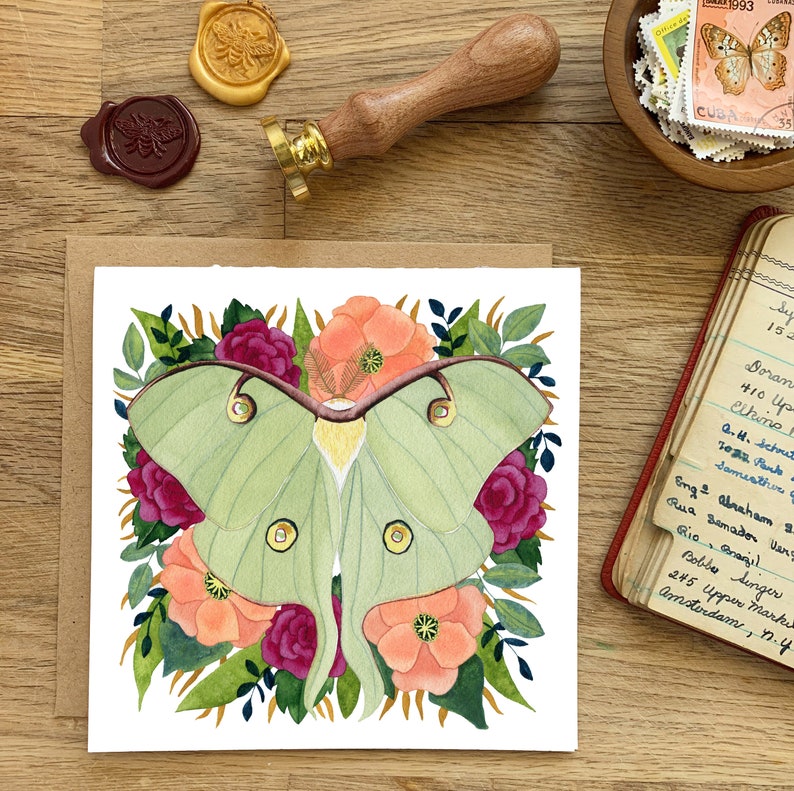 Luna Moth Greeting Card or Lunar Moth Card of Moth Art | Etsy