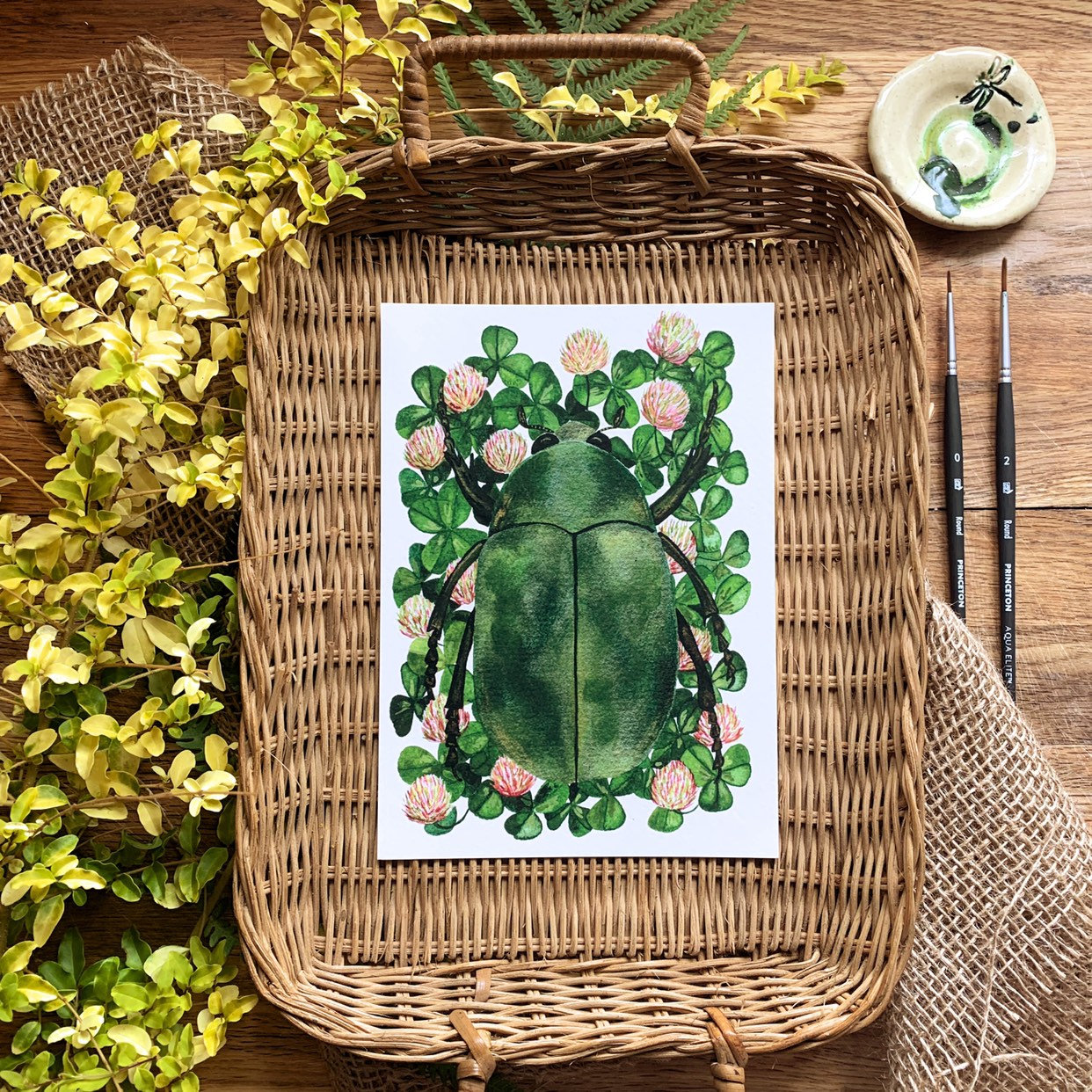 June Bug Insect Print 4 Four Leaf Clover Beetle Bug Painting | Etsy