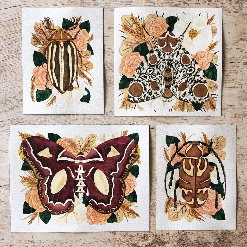 Moth Print of Square Original Watercolor Painting, Apartment Decor - Etsy