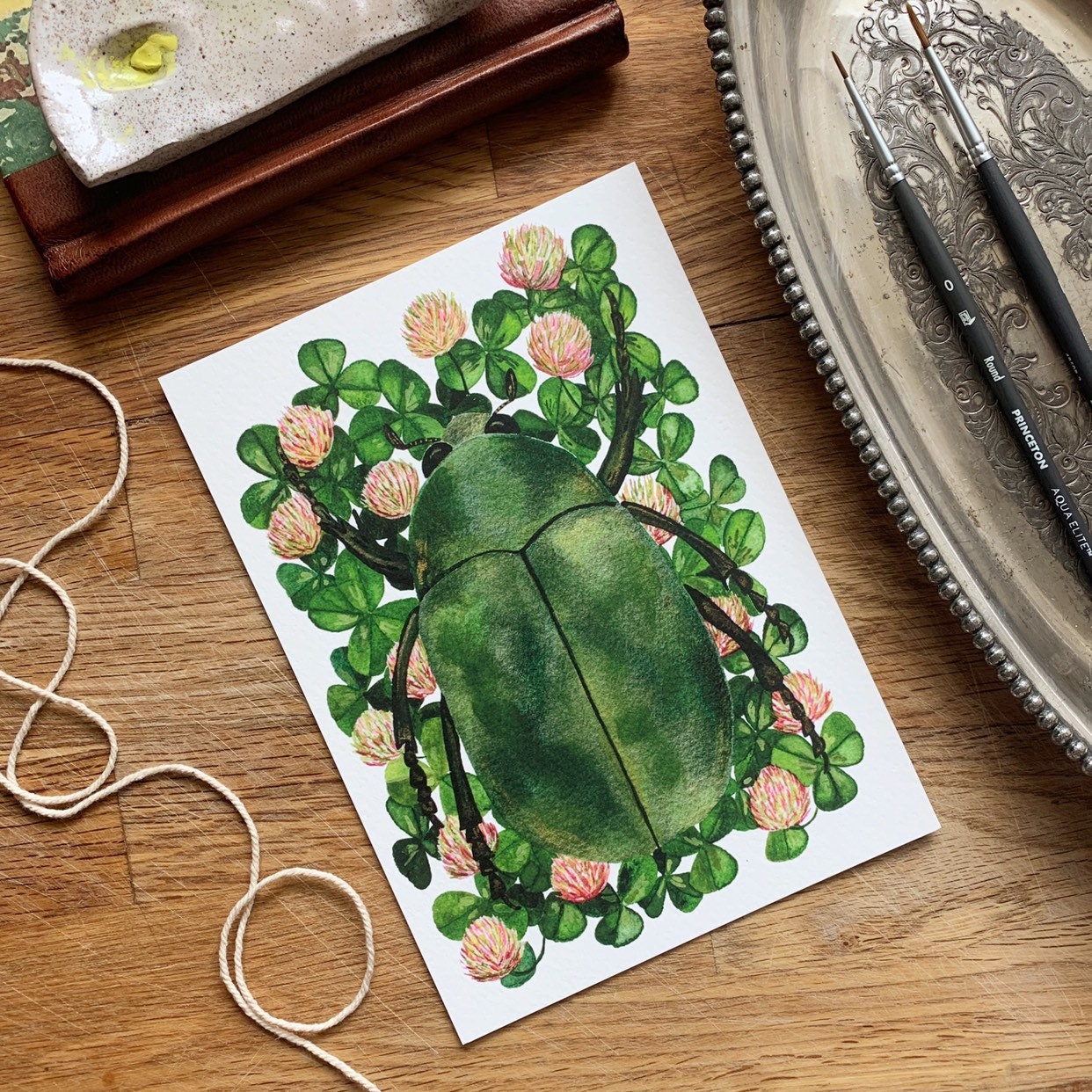 June Bug Insect Print 4 Four Leaf Clover Beetle Bug Painting | Etsy