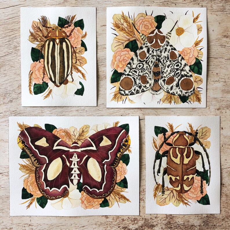Insect Print Pair of Original Watercolor Painting | Etsy