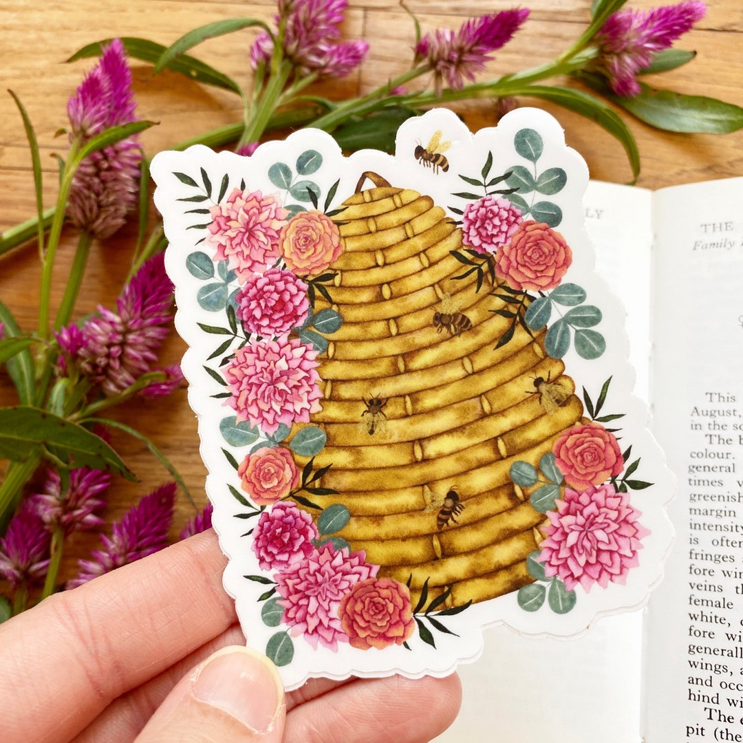 Honey Bee Hive Sticker: Floral Bee Skep Decal - Etsy