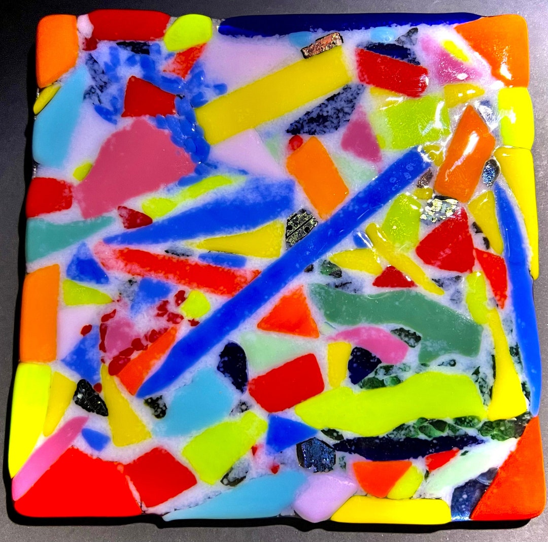 Abstract Glass Trivet Art Glass Fused Glass Plant Stand Multi Color ...