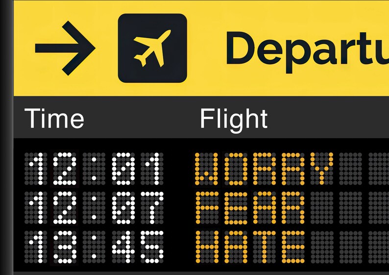 Tablero de salidas y llegadas del aeropuerto Impresión de ilustraciones de emociones positivas y ...