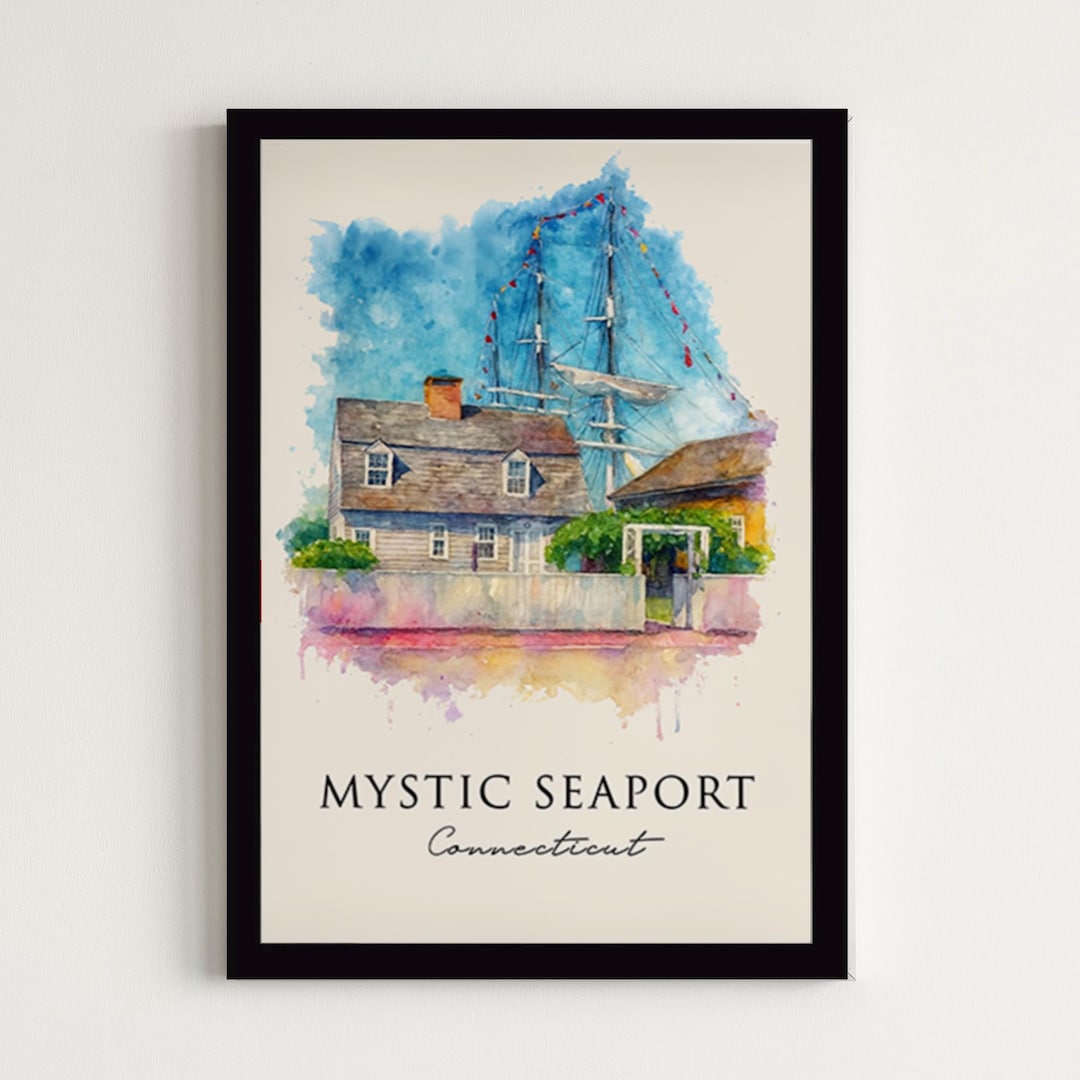 Mystic Seaport CT Travel Poster – New England Watercolor Art Print - Etsy