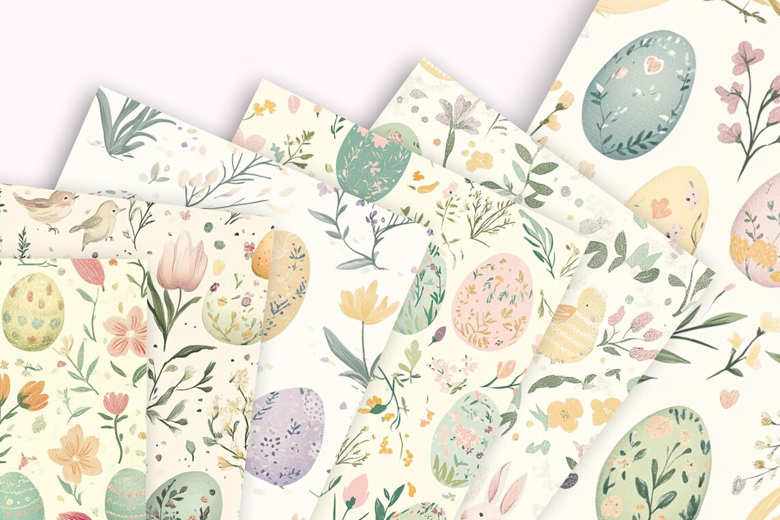 Easter Digital Paper, Floral Easter Paper, Cute Bunny Easter Paper, Egg ...