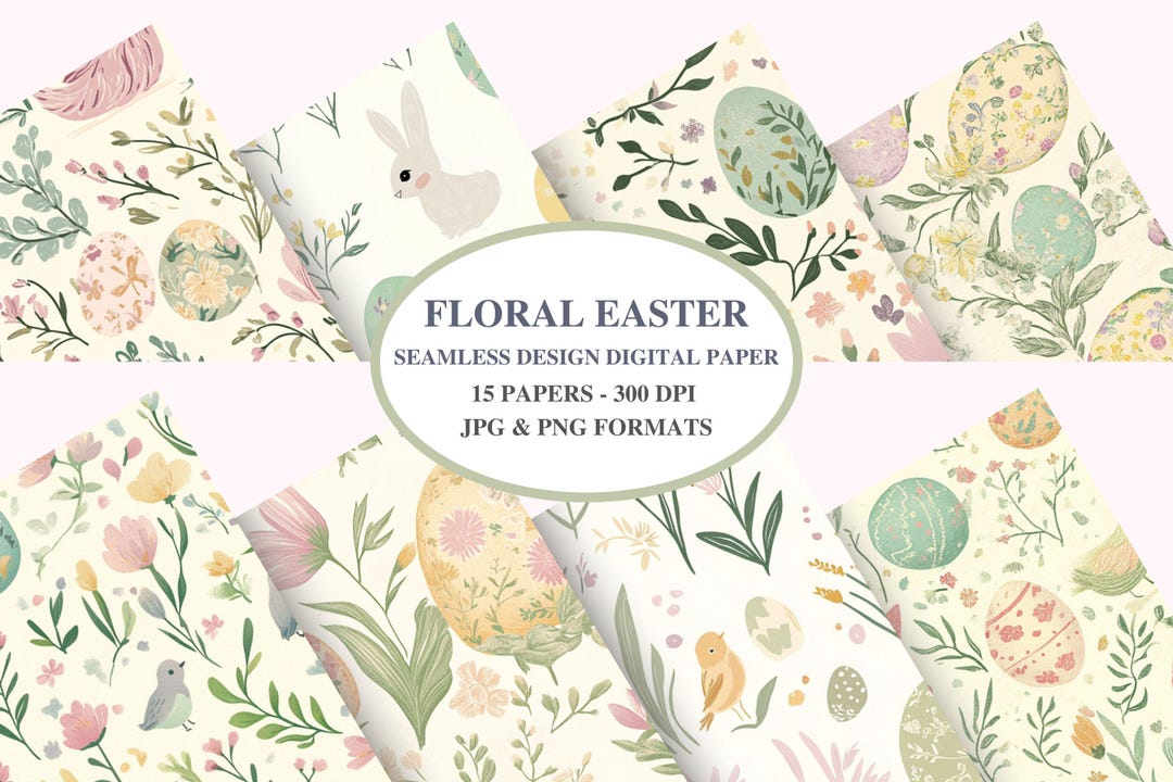 Easter Digital Paper, Floral Easter Paper, Cute Bunny Easter Paper, Egg ...
