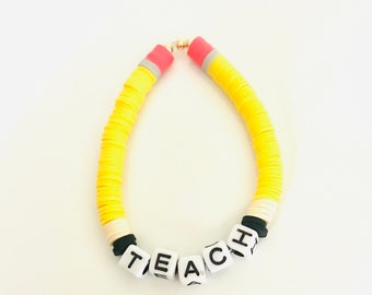 Teach Pencil Bracelet/heishi Bead Bracelet/teacher Gift/pencil Bracelet/clay Bead Bracelet ...