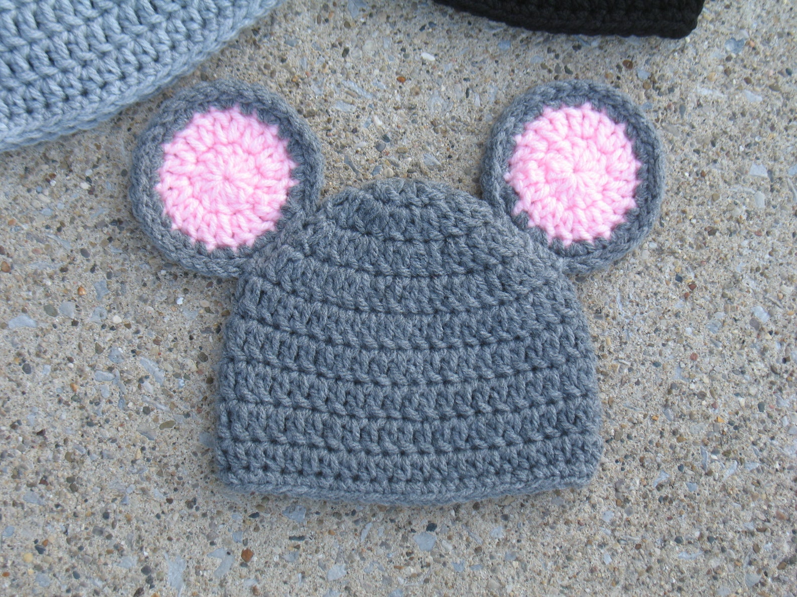 Mouse Hat/ Gray Mouse Hat/ Crochet Black Mouse Ear Hat/ Knit Mickey ...