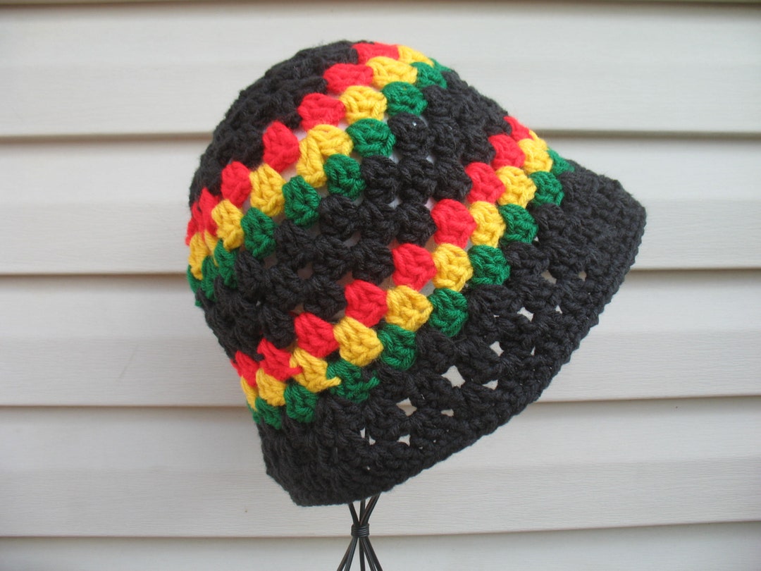 Rasta Sun Hat/ Crochet Bucket Hat/ Jamaica Reggae Hippy Boho Beach Hat ...
