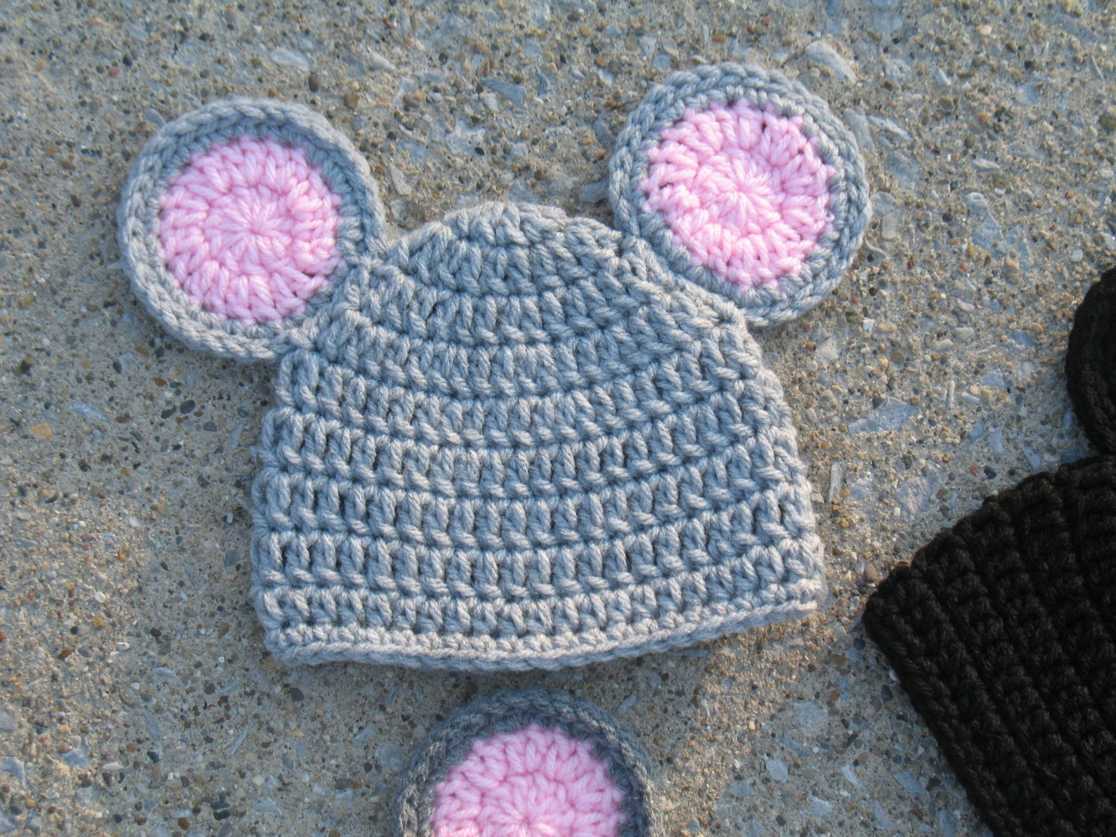 Mouse Hat/ Gray Mouse Hat/ Crochet Black Mouse Ear Hat/ Knit Mickey ...