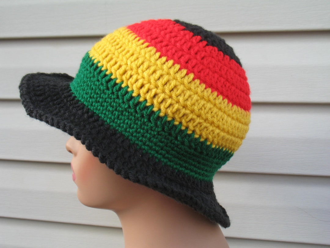 Rasta Sun Hat/ Crochet Rasta Bucket Hat/ Jamaica Reggae Hippy Boho ...