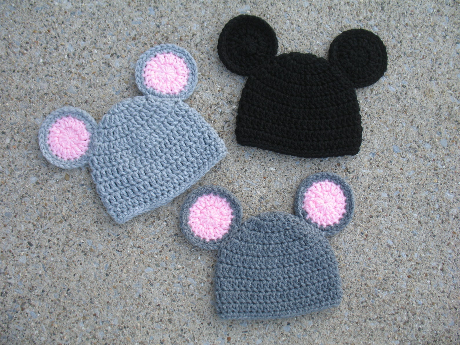 Mouse Hat/ Gray Mouse Hat/ Crochet Black Mouse Ear Hat/ Knit Mickey ...