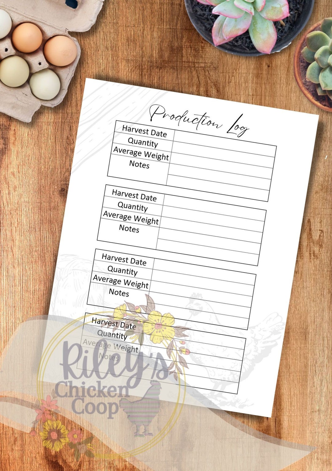 Bird Production Log Chicken Processing Tracker Fowl Butcher Log Chicken ...