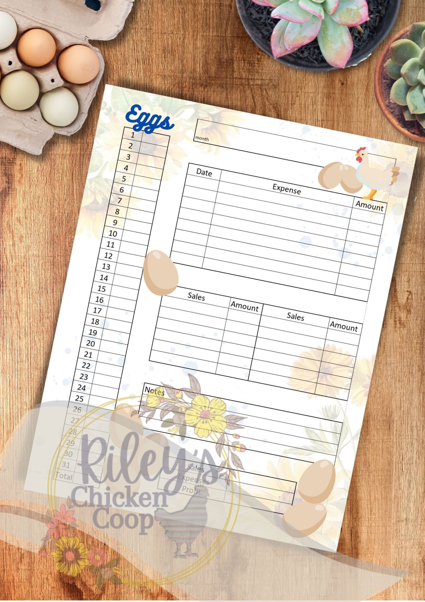 Monthly Egg Tracker - Chicken Tracker - Egg Log - Etsy