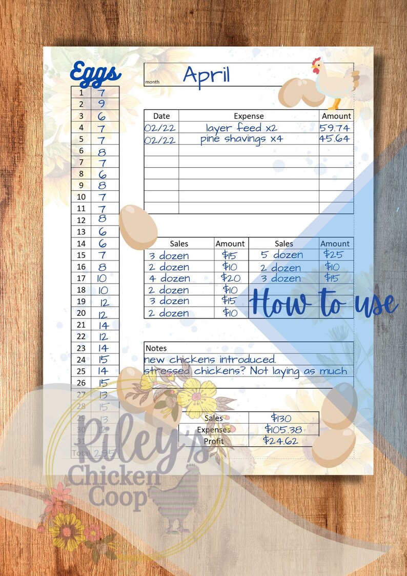 Monthly Egg Tracker Sheet - Egg Log - Black and White Chicken Tracker ...