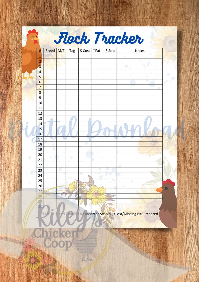 Chicken Flock Tracker - Flock Log - Chicken Tracker - Etsy