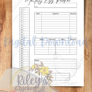 Monthly Egg Tracker Sheet - Egg Log - Black and White Chicken Tracker ...