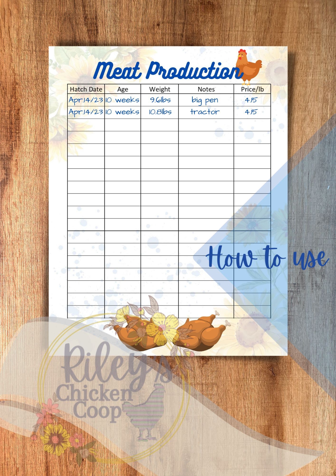 Meat Production Log Chicken Tracker Butcher Log - Etsy