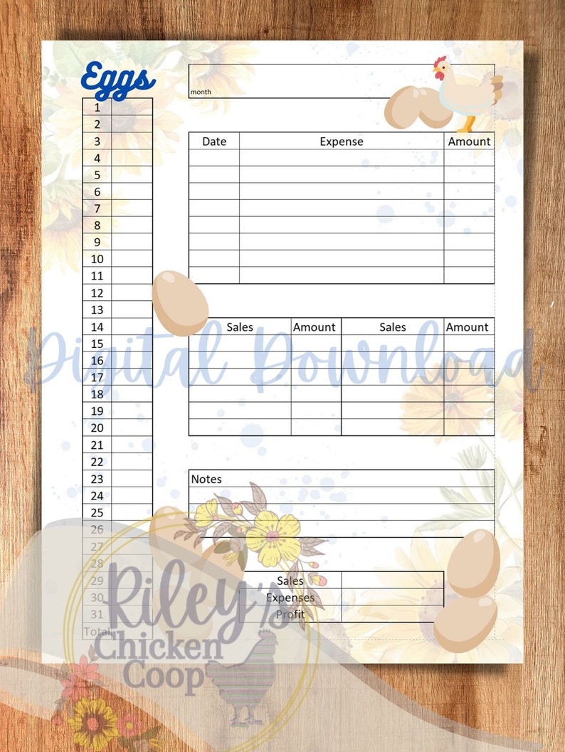 Monthly Egg Tracker - Chicken Tracker - Egg Log - Etsy