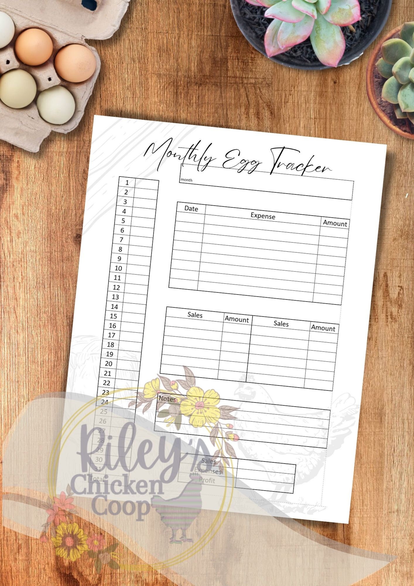 Monthly Egg Tracker Sheet - Egg Log - Black and White Chicken Tracker ...
