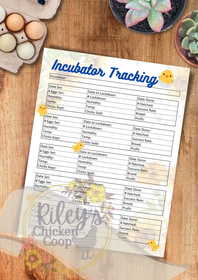 Chicken Incubator Tracking Sheet - Chicken Tracker - Incubator Settings ...