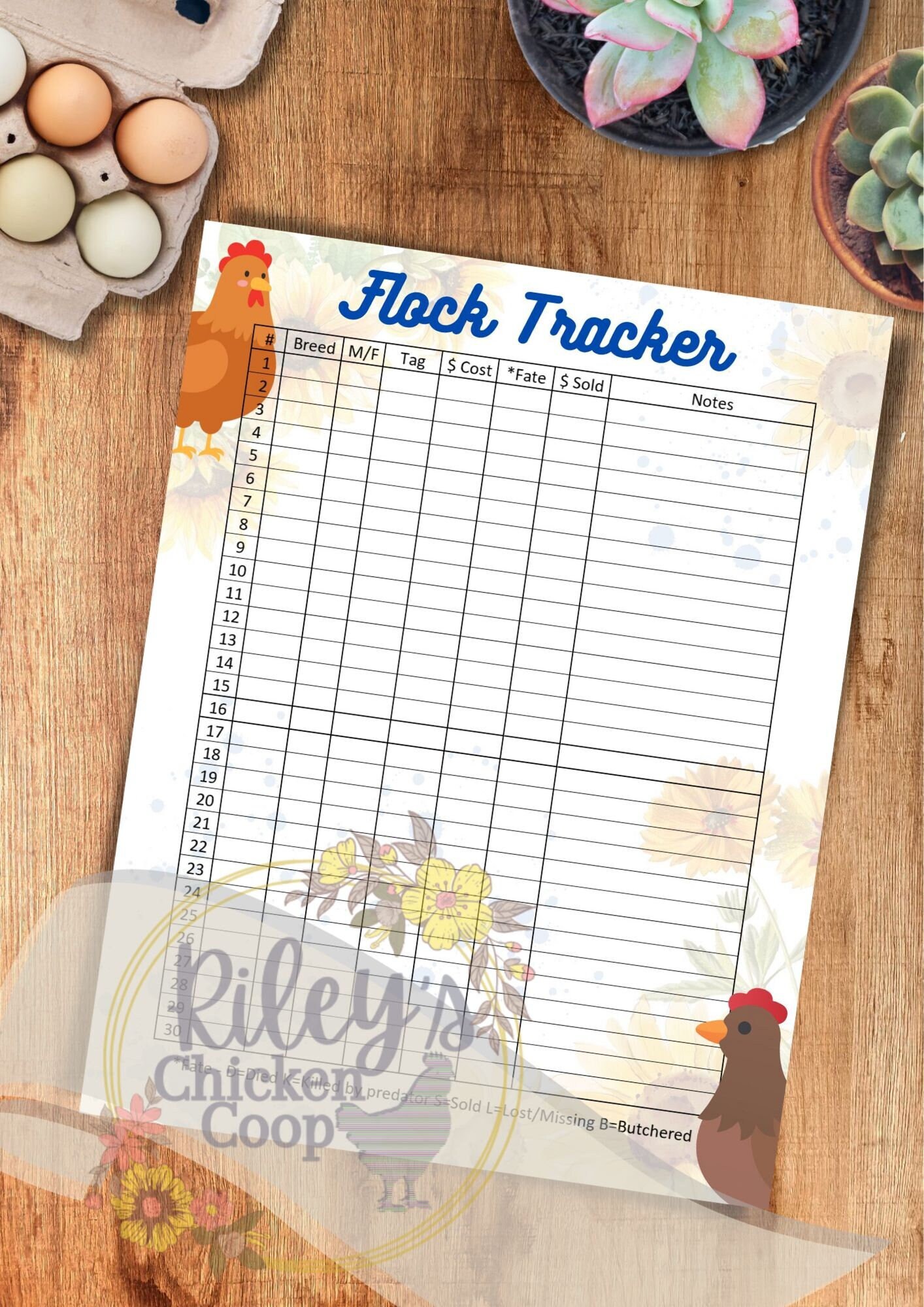 Chicken Flock Tracker - Flock Log - Chicken Tracker - Etsy