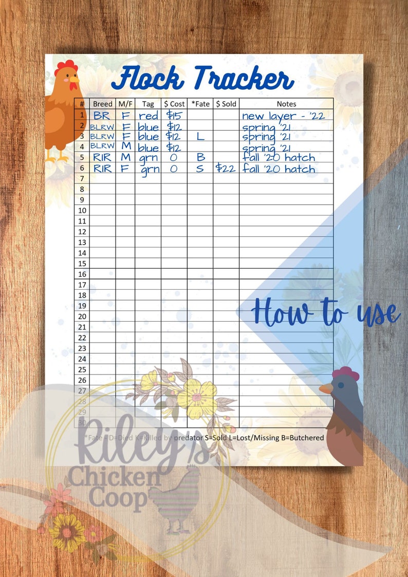 Chicken Flock Tracker - Flock Log - Chicken Tracker - Etsy