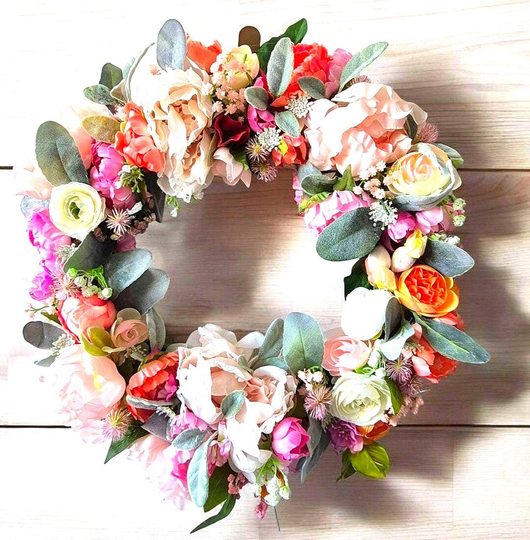 Pink Peony Wreath, Spring Peony Wreath, Pink Spring Wreath, Peony ...