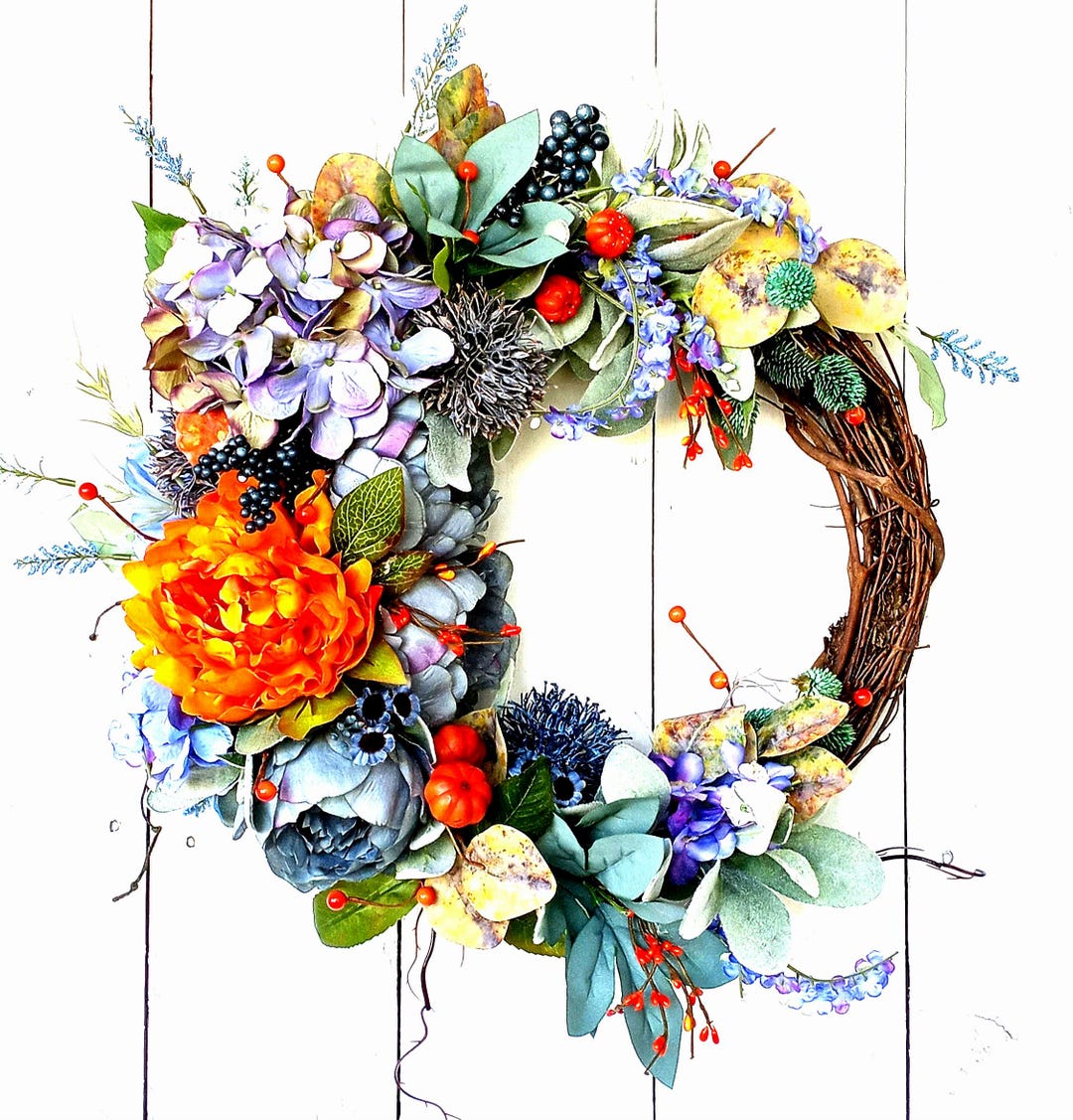 Spring Wreath With Blue Peonies, Peony Wreaths, Farmhouse Door Decor - Etsy