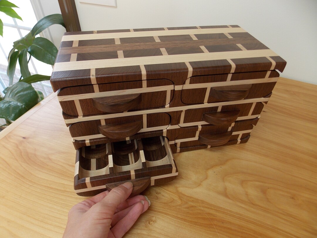 Jewelry Boxes, Handmade Large Walnut and Maple Brick Inlay Wood Jewelry ...