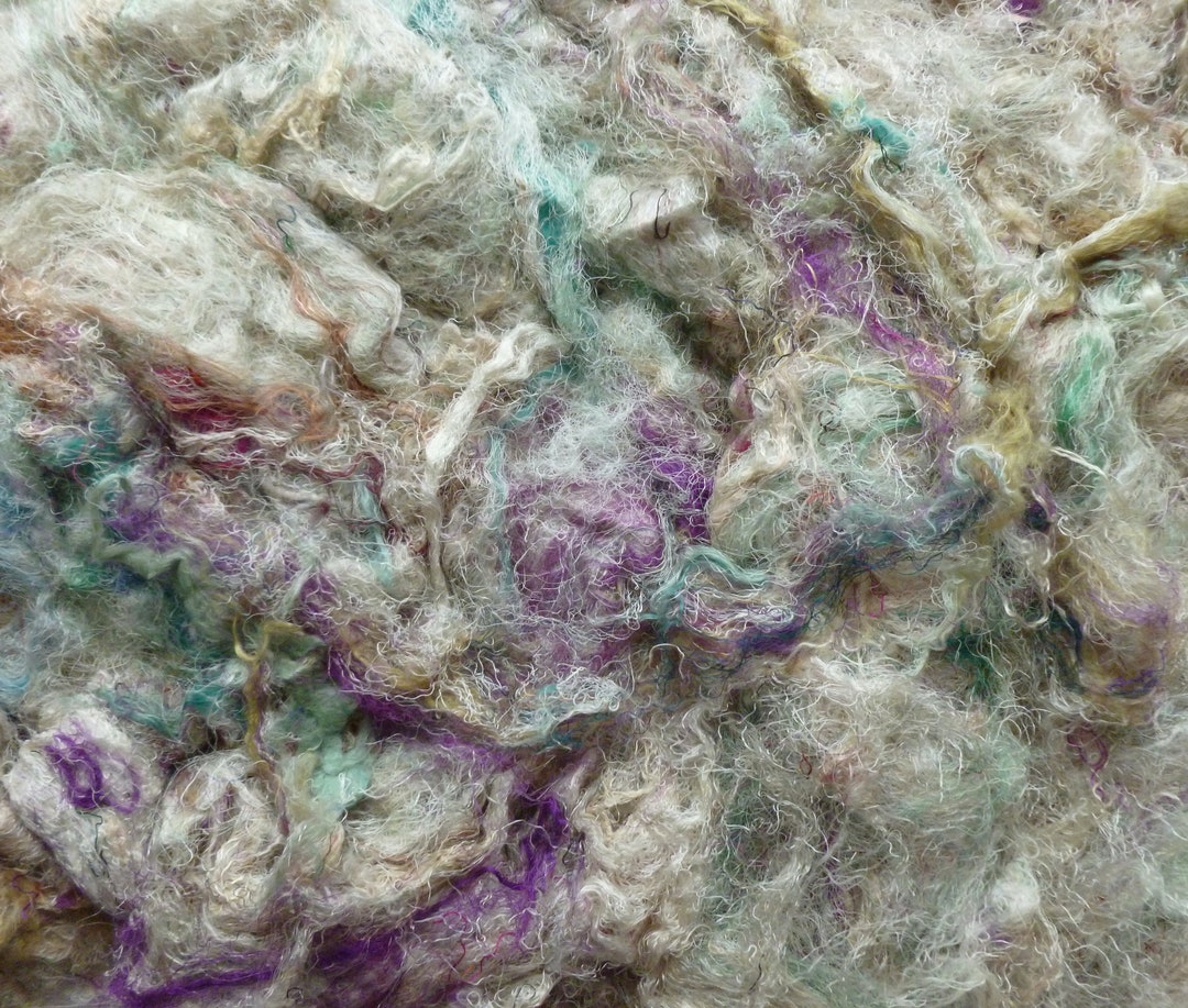 Sari Silk 5% Cotton Fibre Batt Natural White With Mixed Colour Veins ...