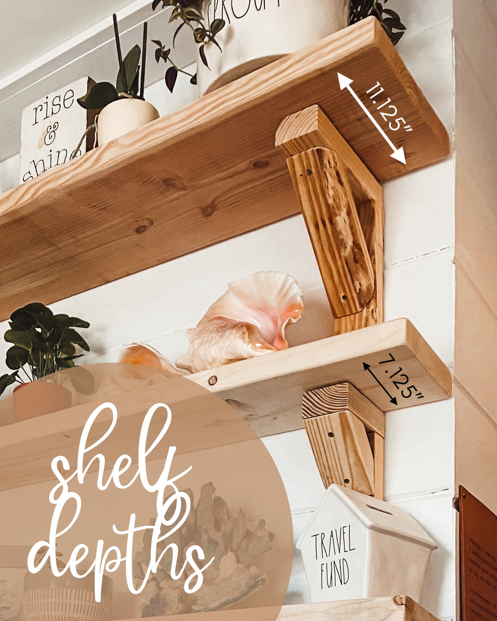Handmade Rustic Pine Shelves With Custom Wood Brackets, Farmhouse ...