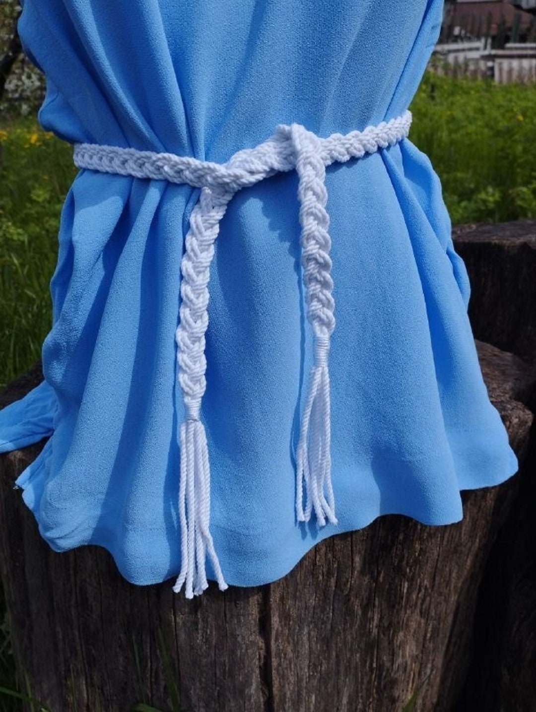 Snow White Nautical Rope Tassel Waist Belt, Cotton Woven Belt, Braided ...