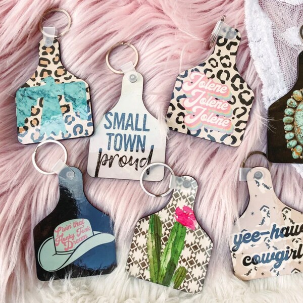 Cow Tag Keychain - Etsy
