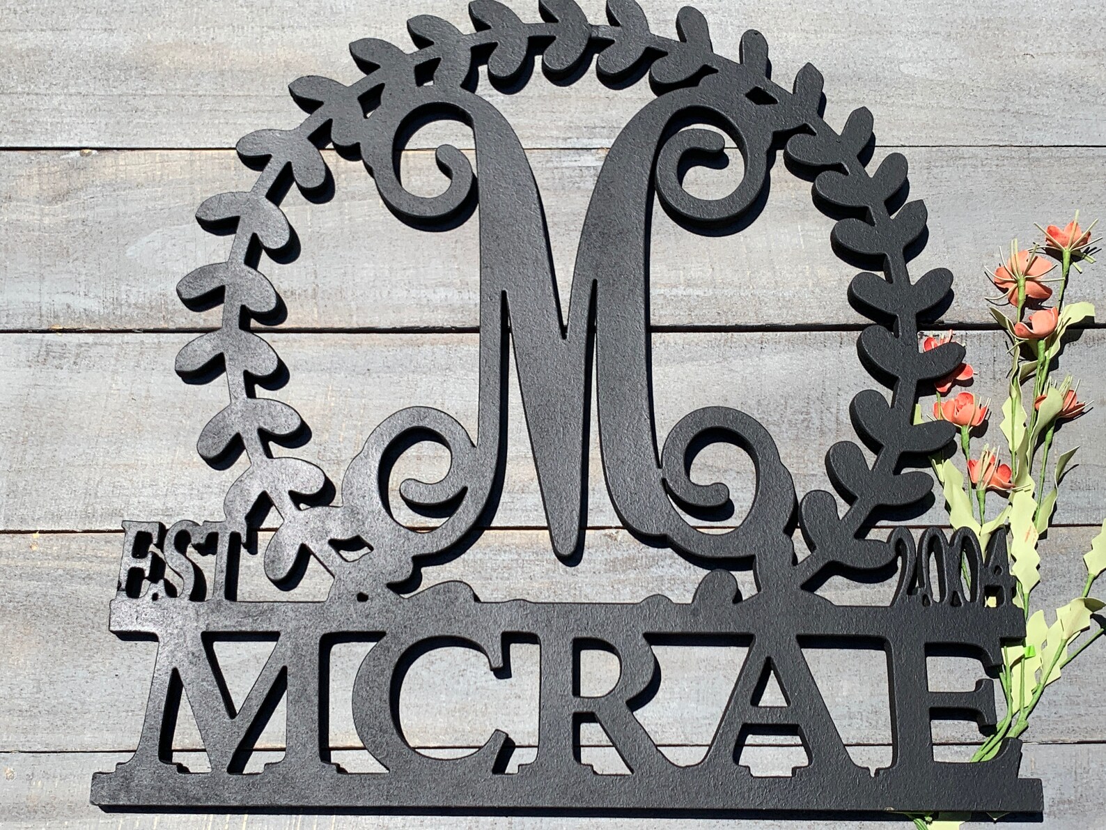 Leafy Border Last Name Monogram Metal Monogram Framed | Etsy