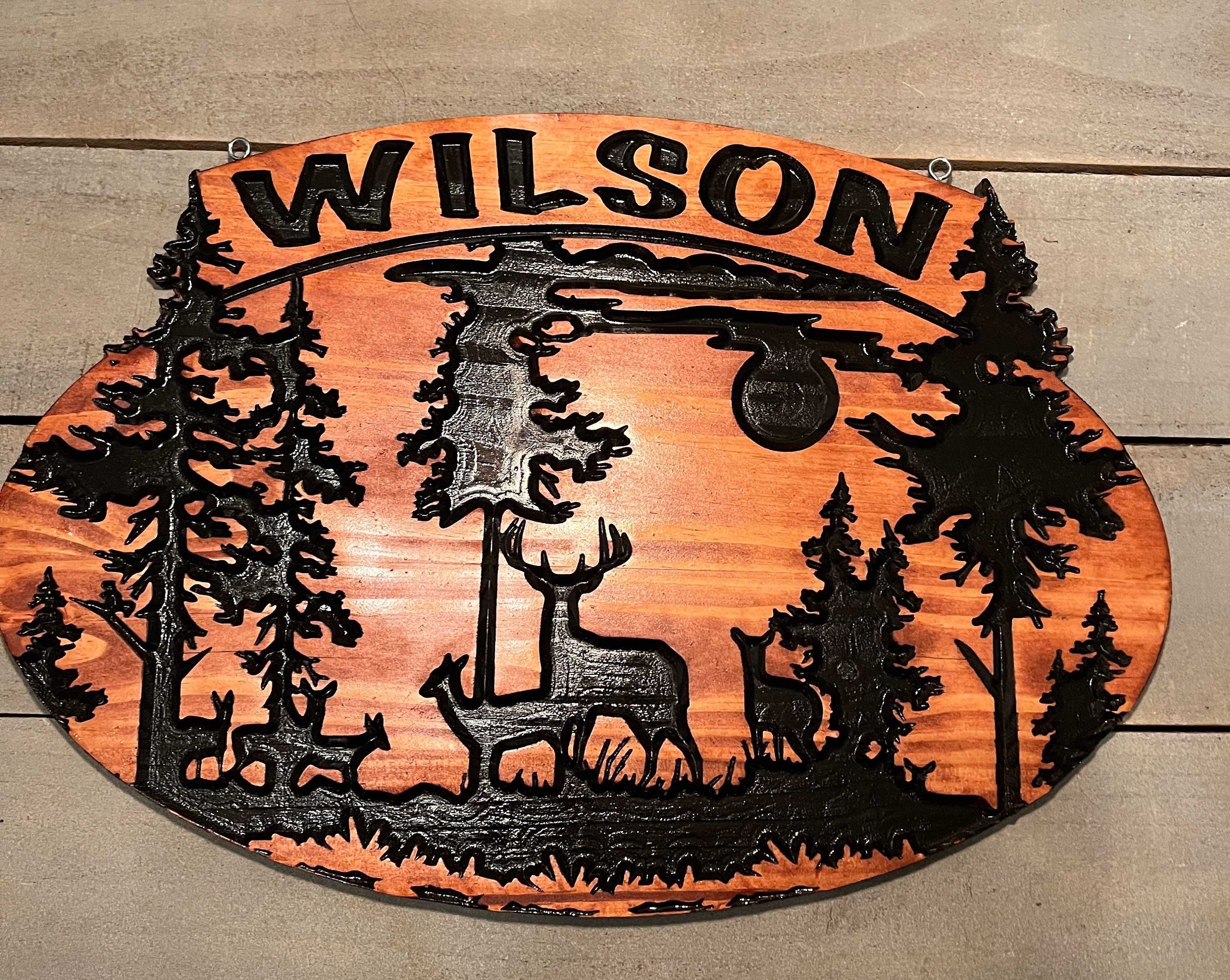 Engraved Rustic Name Sign, Deer Sign, Hunting Sign, Family Name Sign ...