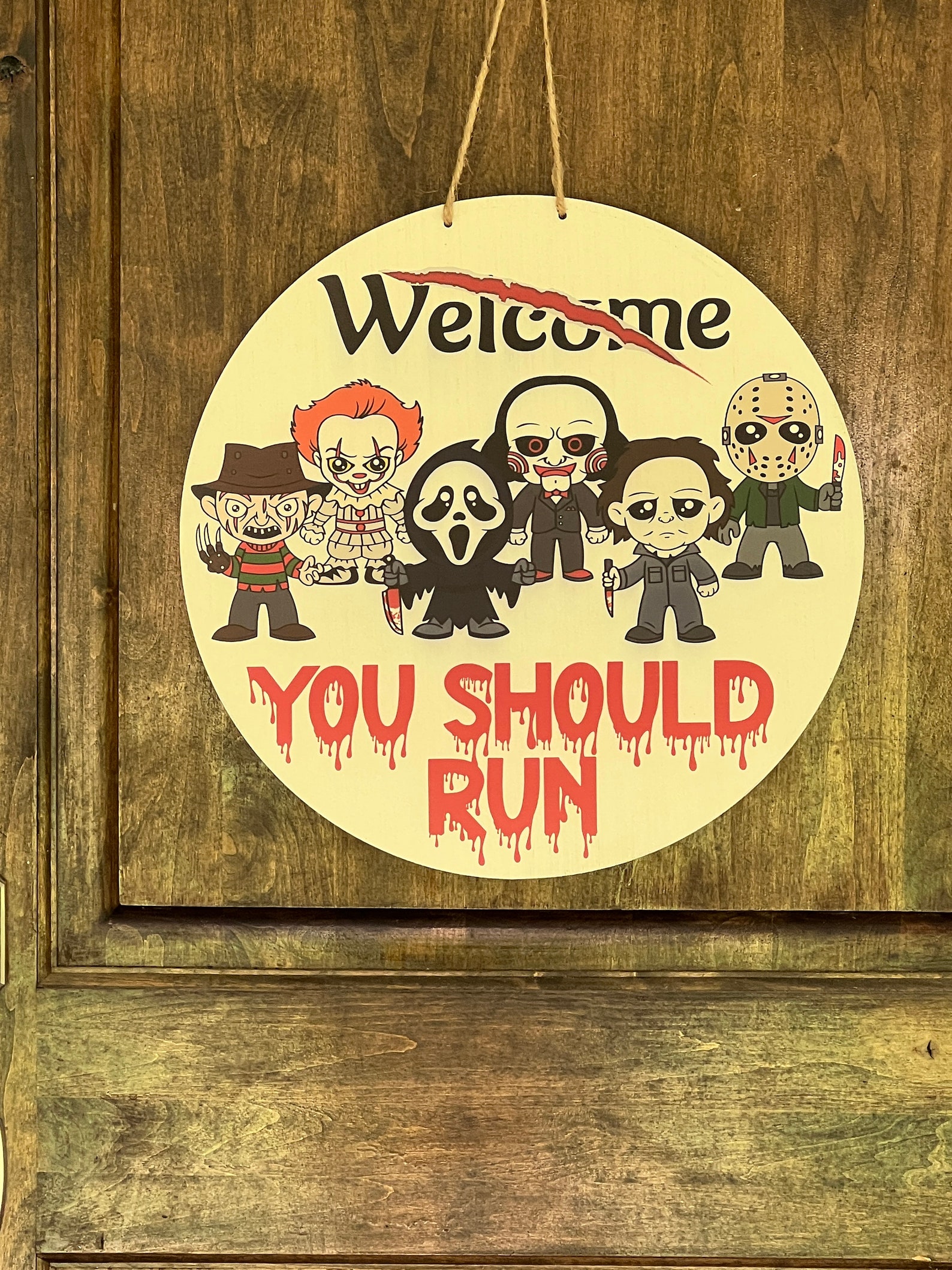 Horror Characters Door Sign, Halloween Door Hanger, Halloween Welcome ...