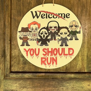 Horror Characters Door Sign, Halloween Door Hanger, Halloween Welcome ...