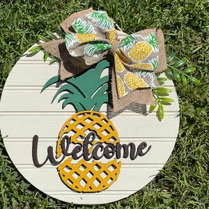 Pineapple Welcome Sign, Pineapple Decor, Pineapple Door Wreath, Summer ...