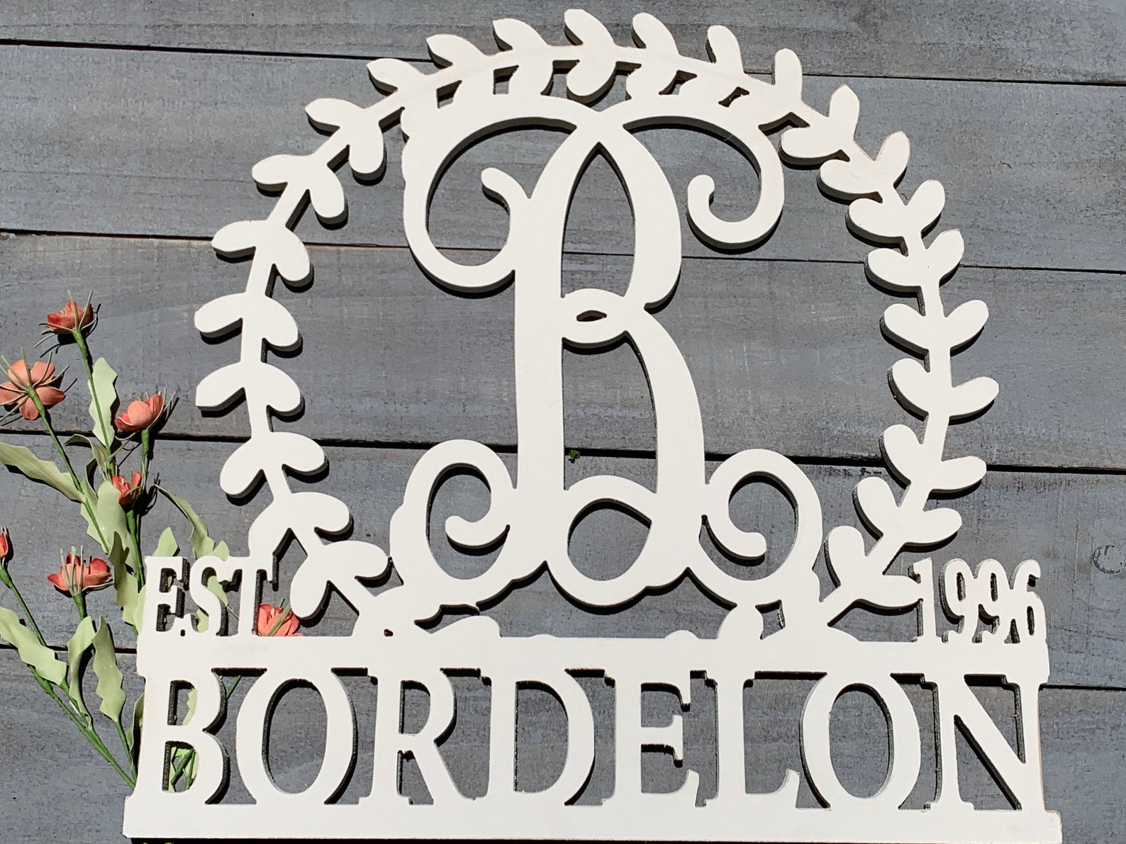 Leafy Border Last Name Monogram Metal Monogram Framed | Etsy