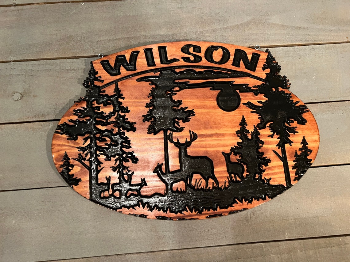 Engraved Rustic Name Sign, Deer Sign, Hunting Sign, Family Name Sign ...
