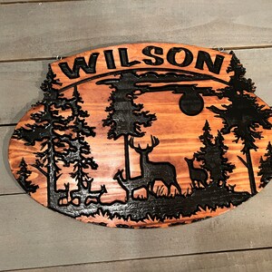 Engraved Rustic Name Sign, Deer Sign, Hunting Sign, Family Name Sign ...