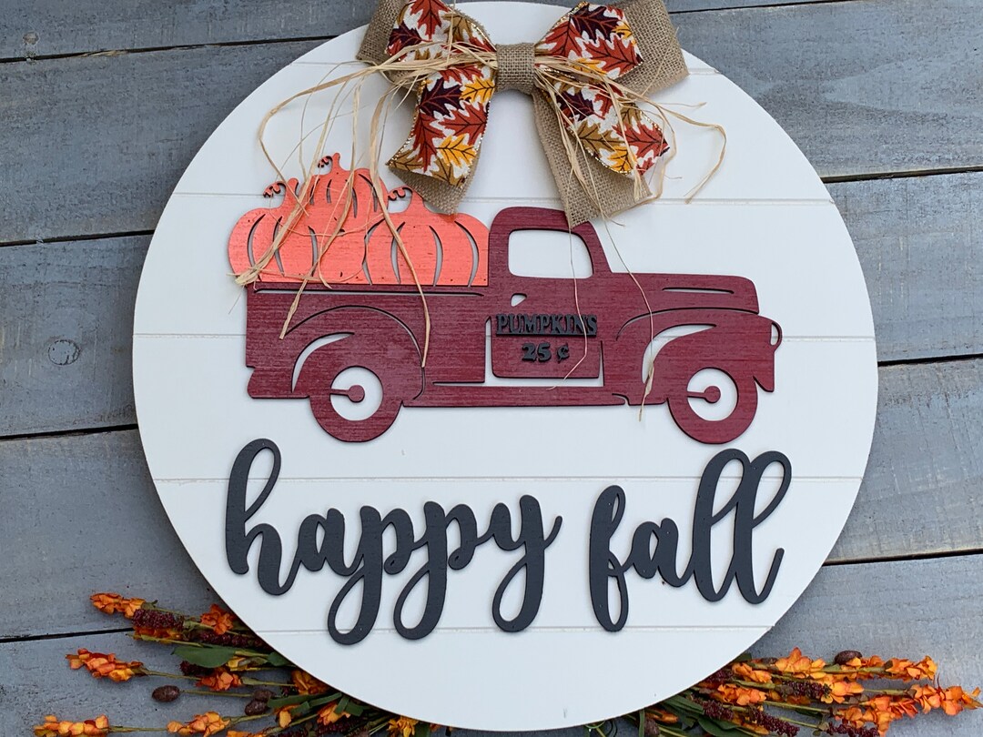 Fall Door Sign - Pumpkin Sign - Old Truck Sign - Happy Fall - Halloween ...