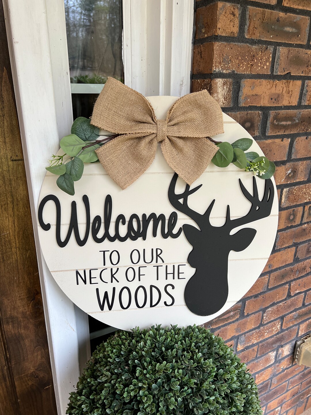 Welcome to Our Neck of the Wood Sign, Welcome Door Sign, Deer Sign ...
