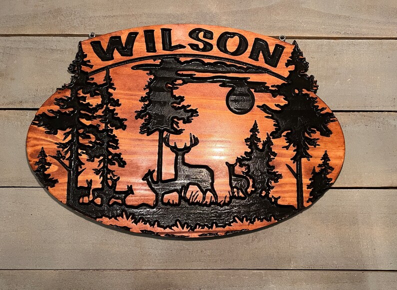 Engraved Rustic Name Sign, Deer Sign, Hunting Sign, Family Name Sign ...