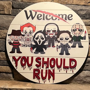 Horror Characters Door Sign, Halloween Door Hanger, Halloween Welcome ...